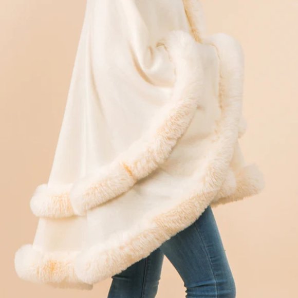 Jackets & Coats | Faux Fur Trim Cape Ruana With Hood | Poshmark